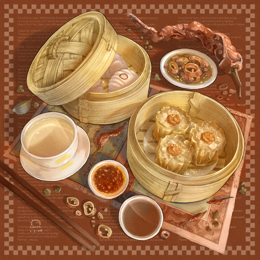 Safebooru - absurdres bamboo steamer chili pepper cup drink dumpling ...