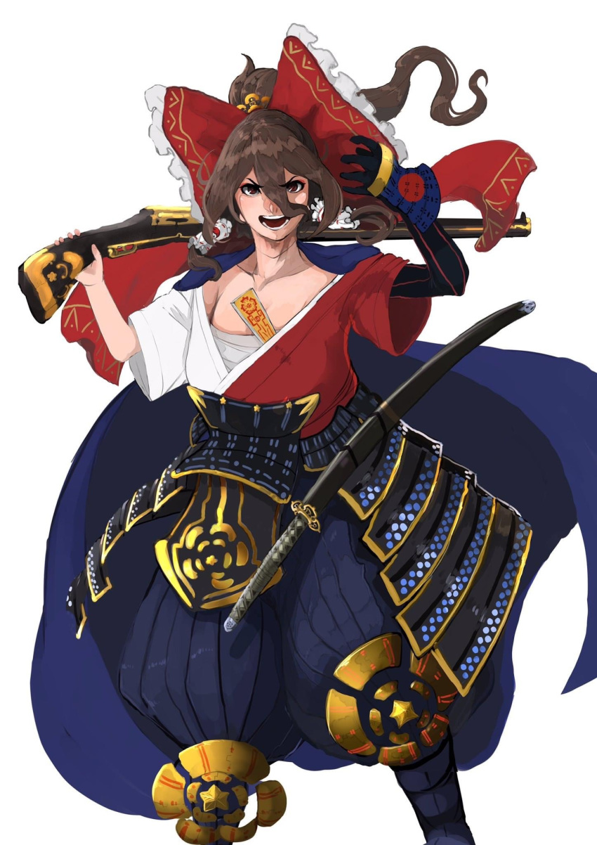 Safebooru - alternate costume armor gun hakurei reimu highres holding ...