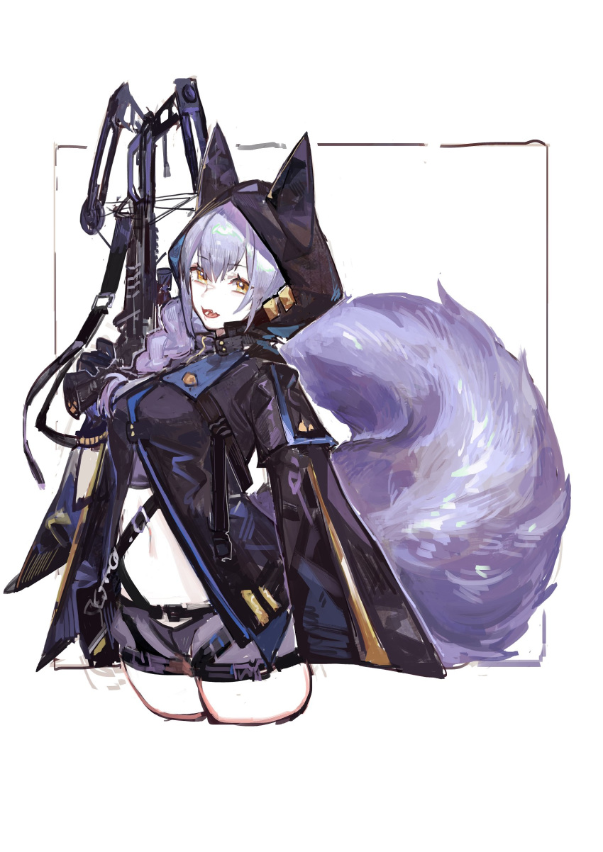 Safebooru - 1girl arknights black coat black shorts border bow (weapon ...