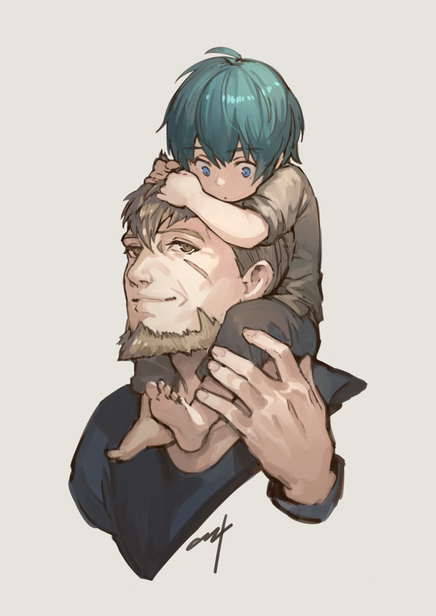 Safebooru - 2boys aureolin31 beard blue eyes blue hair brown eyes brown ...