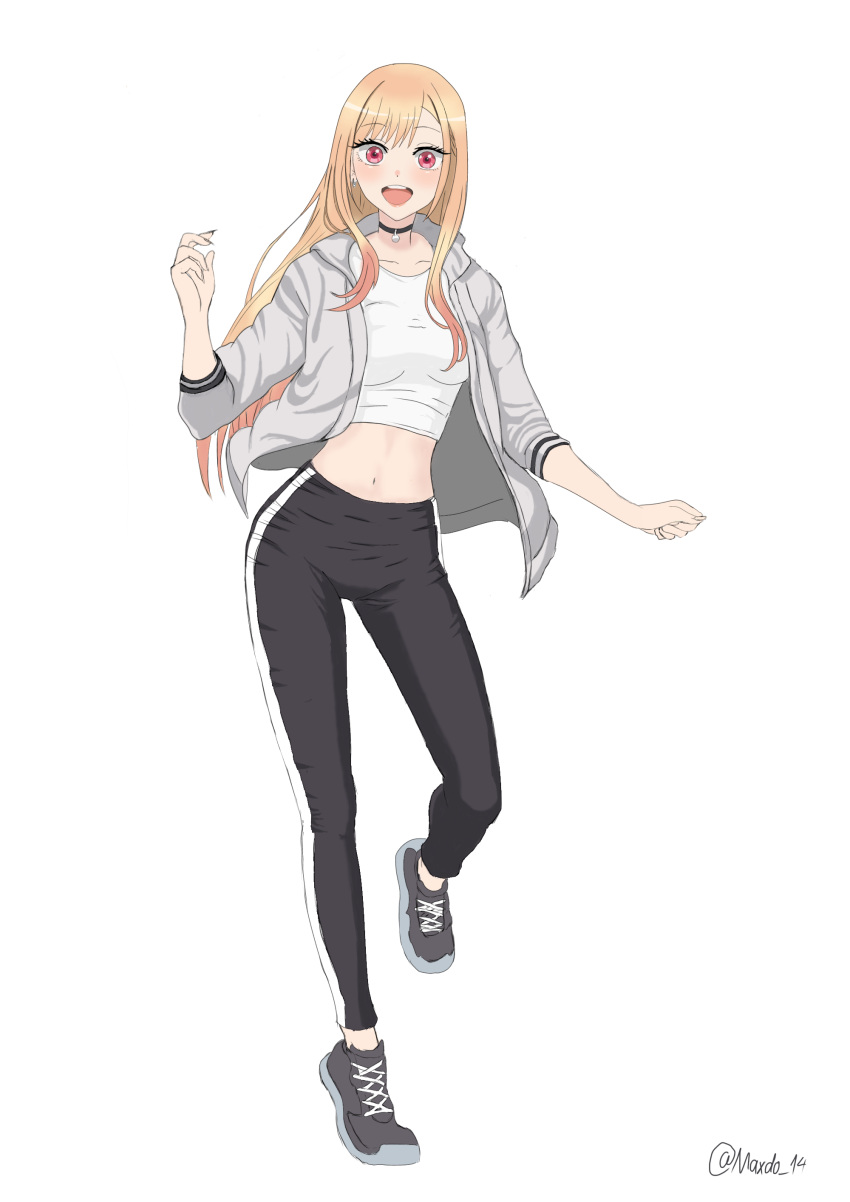 Safebooru - 1girl absurdres black footwear black pants blonde hair choker colored tips crop top ...