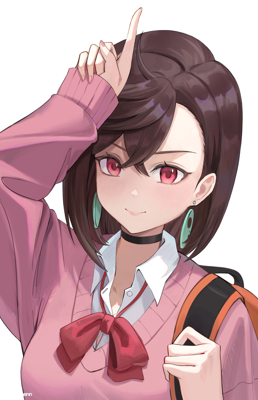 Safebooru - 1girl absurdres ayase momo backpack bag black choker bow brown hair choker closed ...