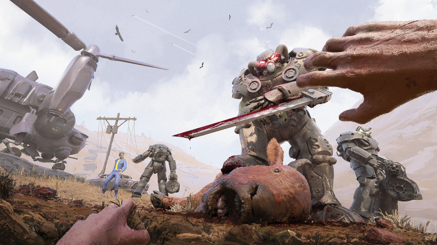 Safebooru - aircraft armor bird blue sky brahmin car clouds desert ...