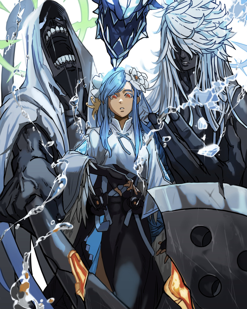 Safebooru - absurdres angel wings axe black dress black flower blue ...