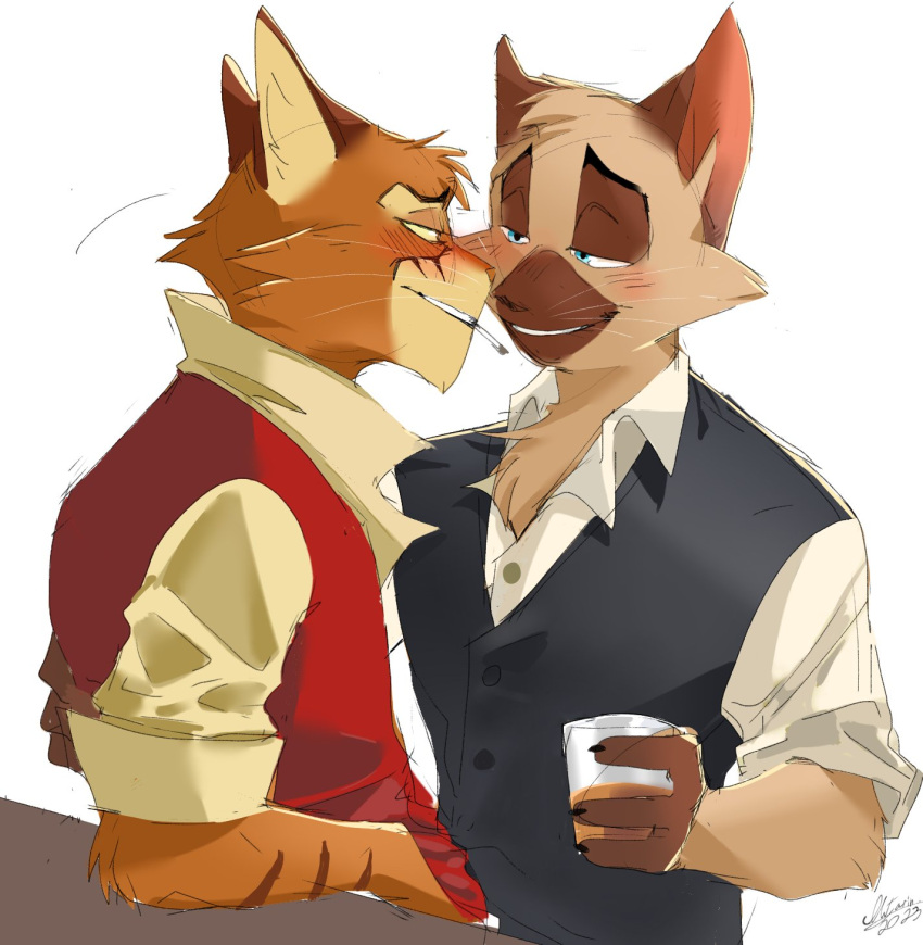 Safebooru - 2boys animal ears black vest blue eyes blush cat boy cat ...