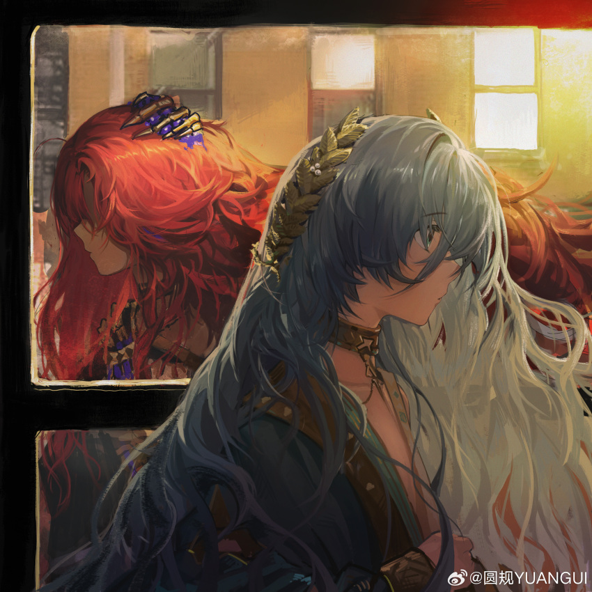 Safebooru - 2girls 37 (reverse:1999) absurdres backlighting blue eyes blue hair blue robe from ...