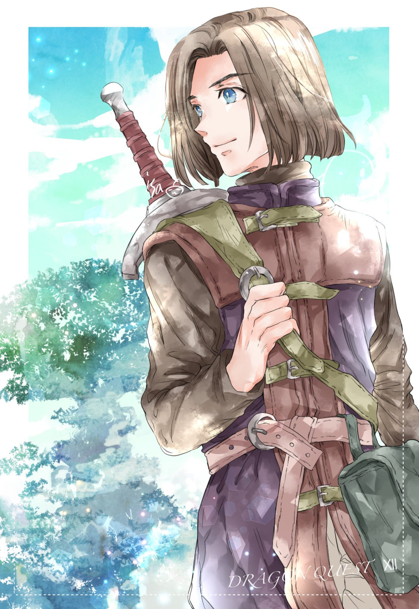 Safebooru - 1boy armor artist name belt blue eyes border brown belt ...