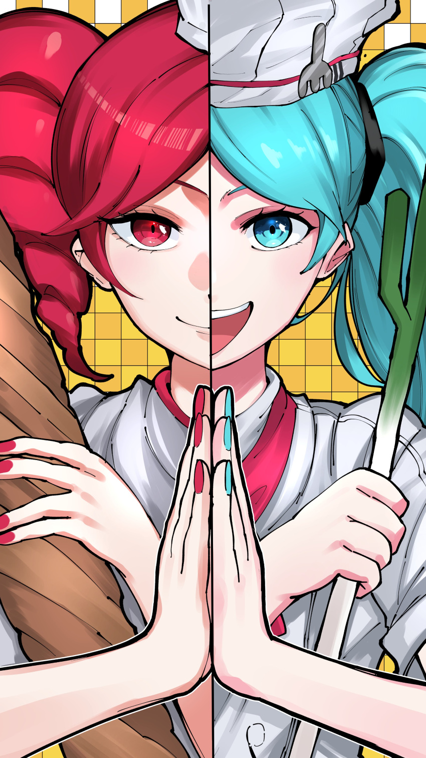 Safebooru - 2girls :d absurdres aqua eyes aqua hair aqua nails baguette ...