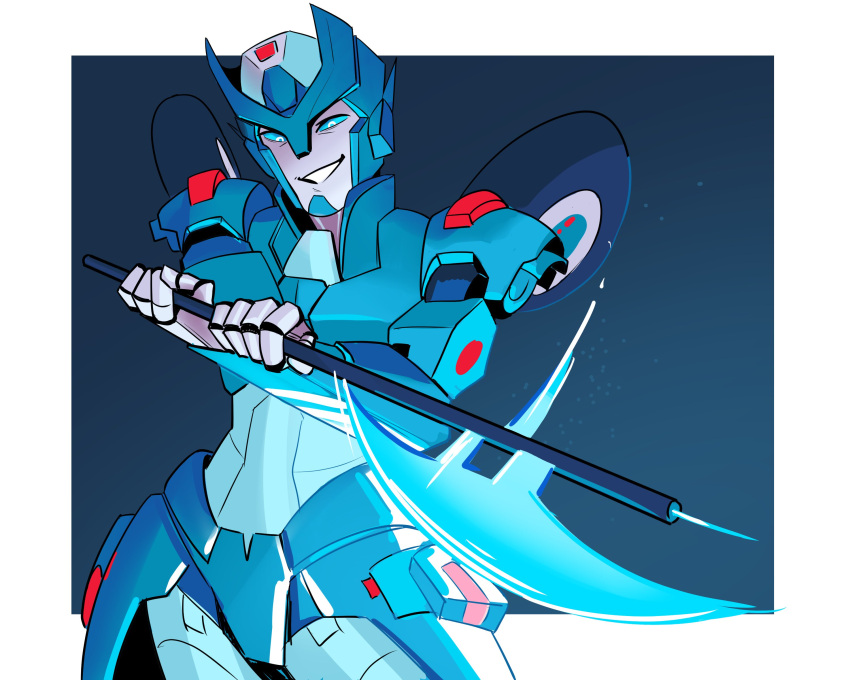 Safebooru - 1girl absurdres axe battle axe blue eyes chromia energy axe helmet highres humanoid ...