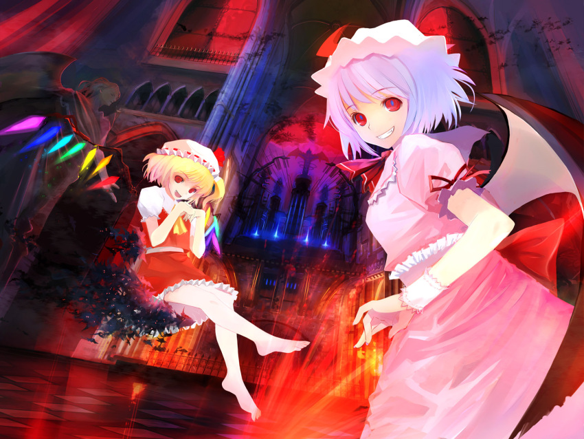 Safebooru 2girls Bat Blonde Hair Blue Hair Flandre Scarlet Hat 7931