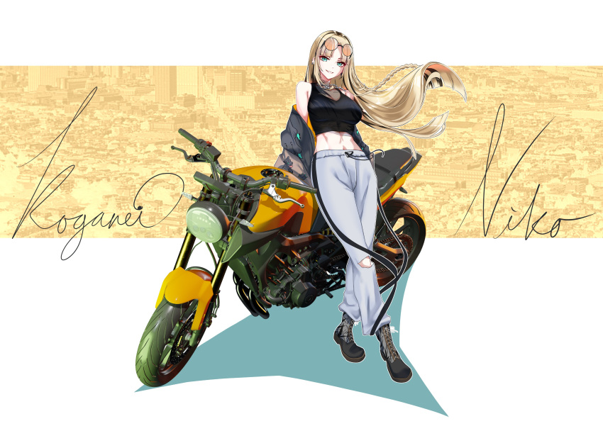 Safebooru - 1girl absurdres black tank top blonde hair blunt ends boots ...