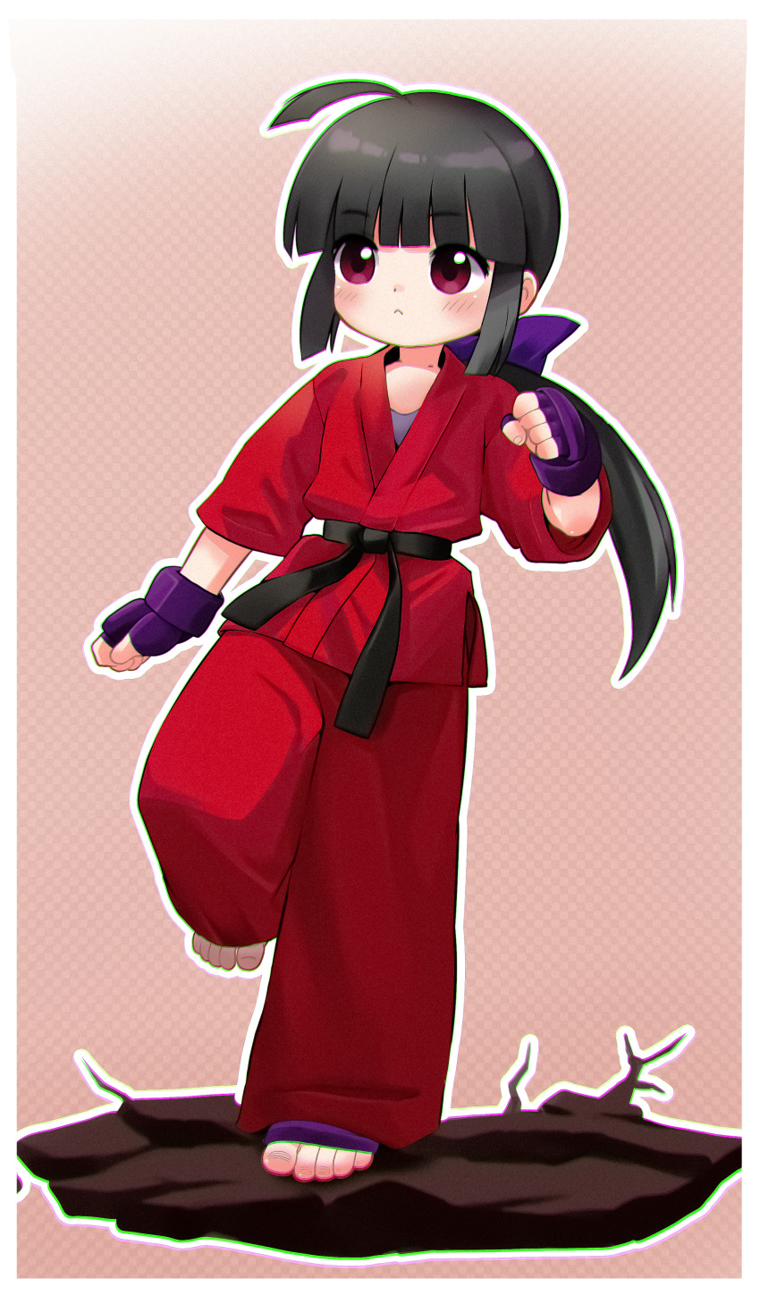 Safebooru - 1girl absurdres ahoge barefoot belt black belt black hair blunt bangs border chinese ...