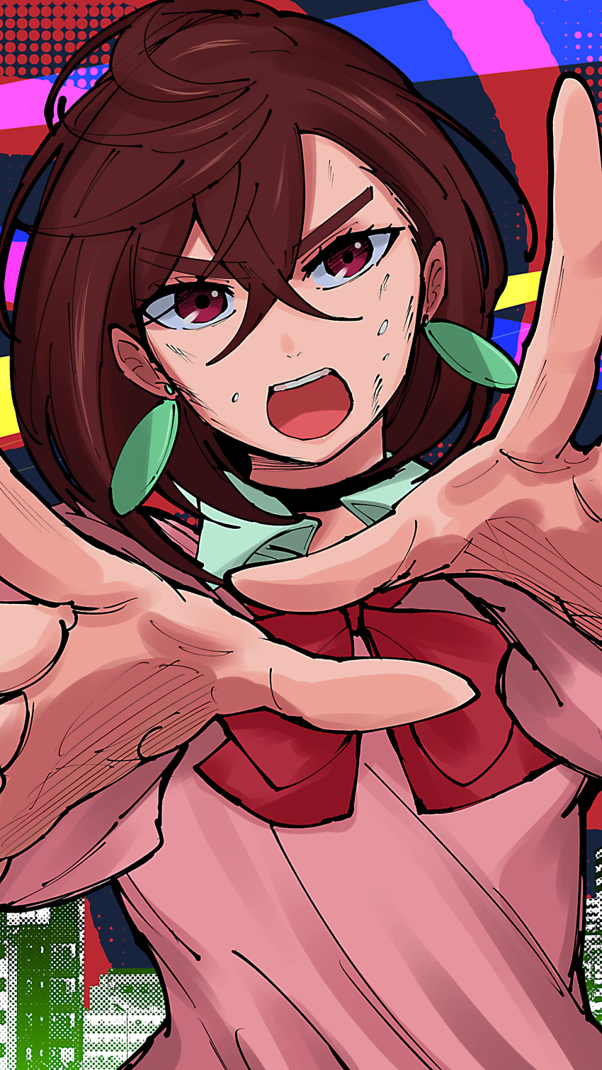 Safebooru - 1girl abstract background absurdres ayase momo black choker bow bowtie brown hair ...