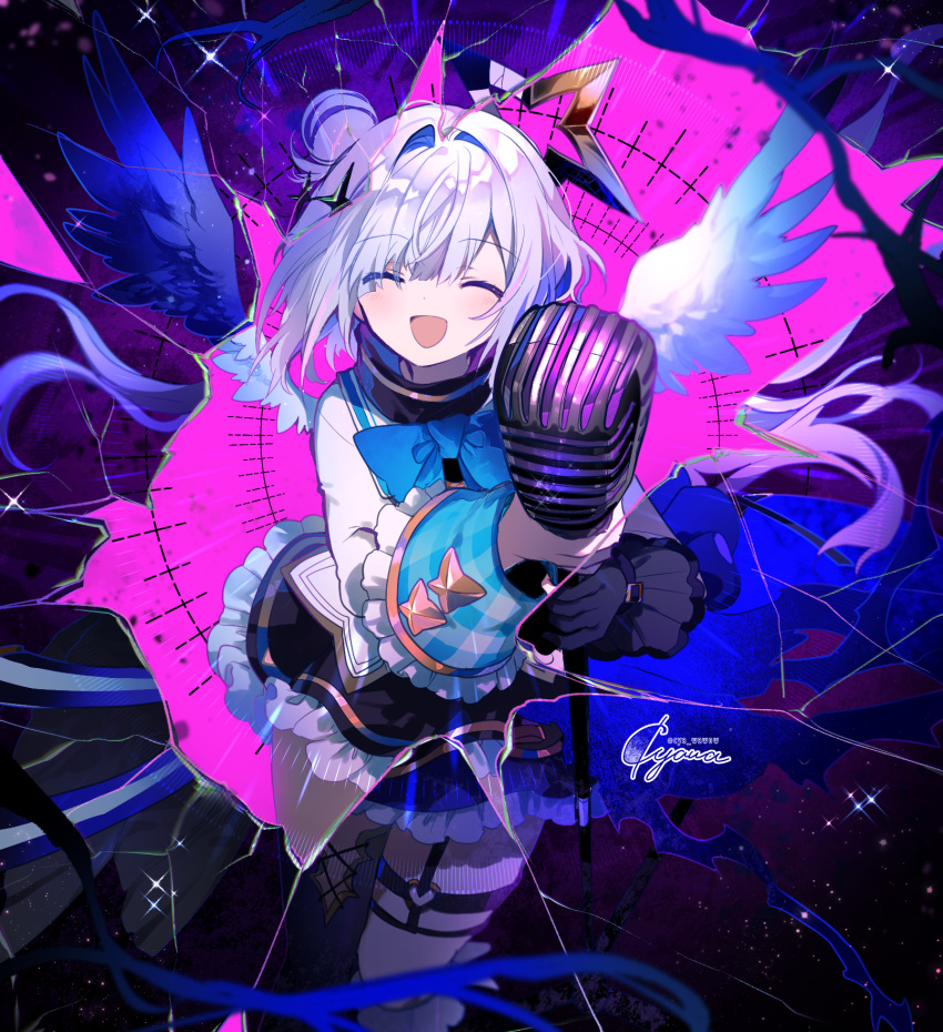 Safebooru - 1girl amane kanata amane kanata (1st costume) angel angel wings blue bow blue hair ...