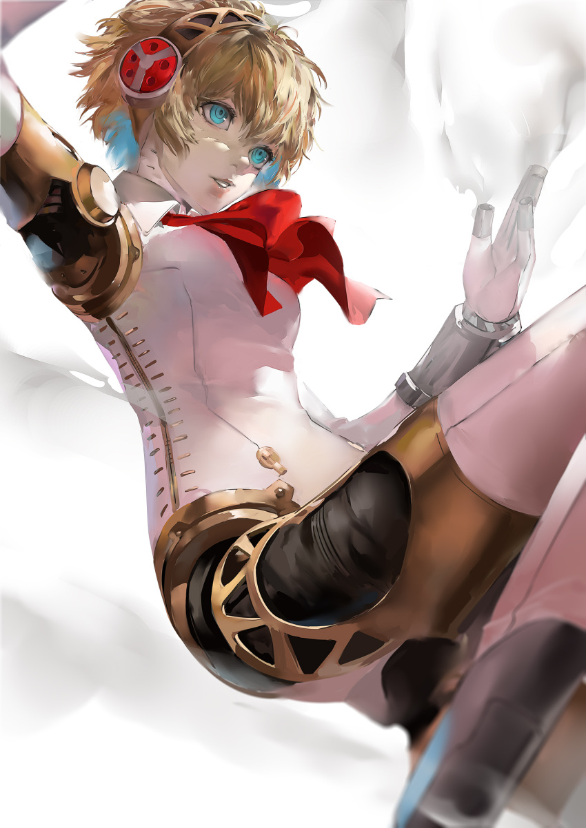 Safebooru - 1girl aegis (persona) android ascot blazpu blonde hair blue eyes bow detached collar ...