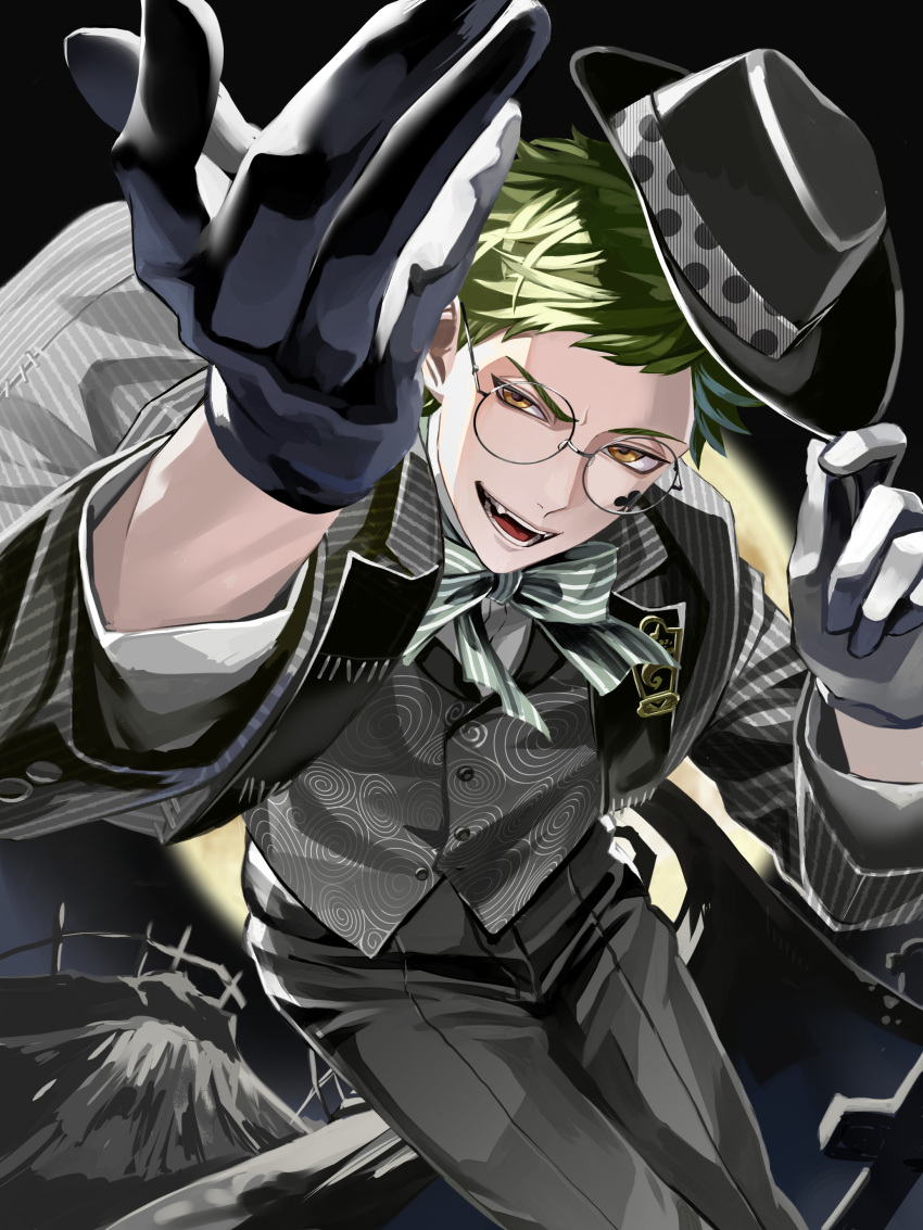 Safebooru - 1boy absurdres black gloves black suit black vest chikuwa glasses commentary request ...