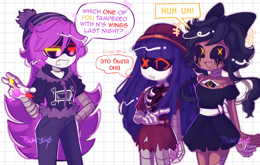 Safebooru - 3girls absurdres artist name asymmetrical eyelashes beanie ...