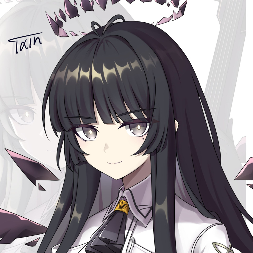 Safebooru - 1girl antenna hair arknights ascot black ascot black gloves black hair blunt bangs ...