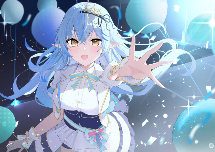 Safebooru - 1girl absurdres ahoge aki uzuki3 blue hair blush breasts confetti cowboy shot ...