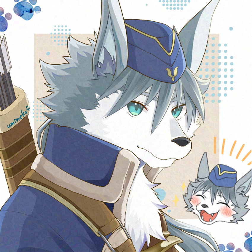 Safebooru - 1boy animal ear fluff animal ears arrow (projectile) artist name blainchet blue coat ...