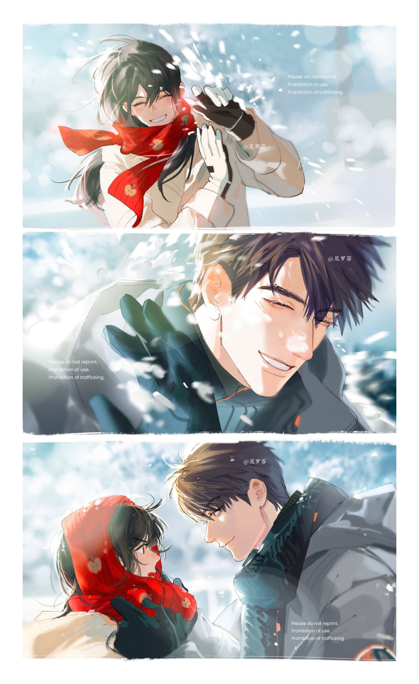 Safebooru - 1boy 1girl absurdres artist name black eyes black gloves blush brown hair caleb ...