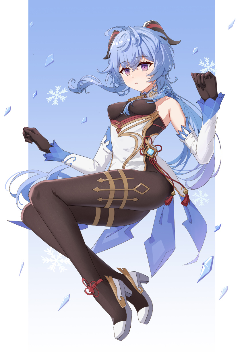 Safebooru - 1girl absurdres bare shoulders black gloves black pantyhose black thighhighs blue ...