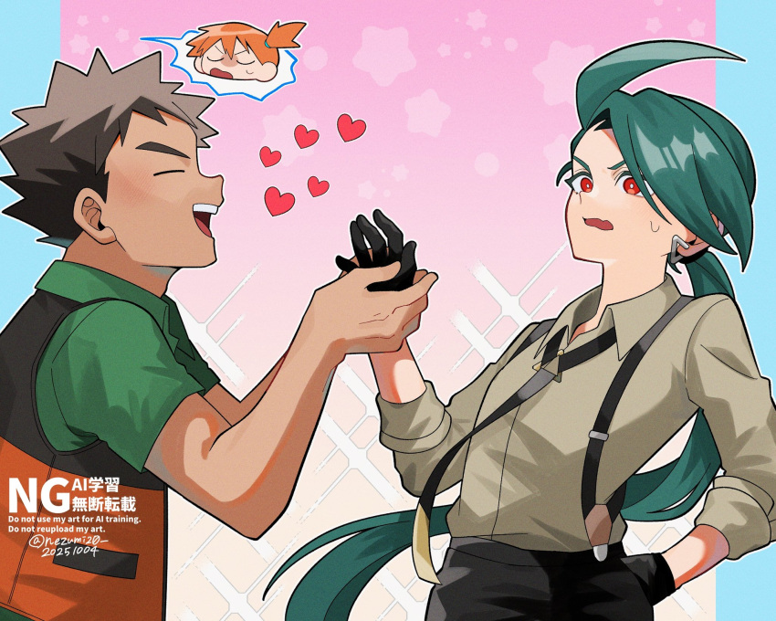 Safebooru - 1boy 2girls ahoge asymmetrical bangs black gloves black ...