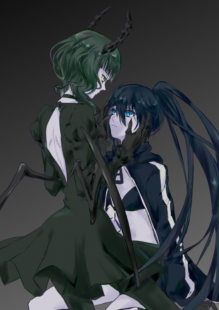 Safebooru - absurdres black coat black dress black hair black horns ...