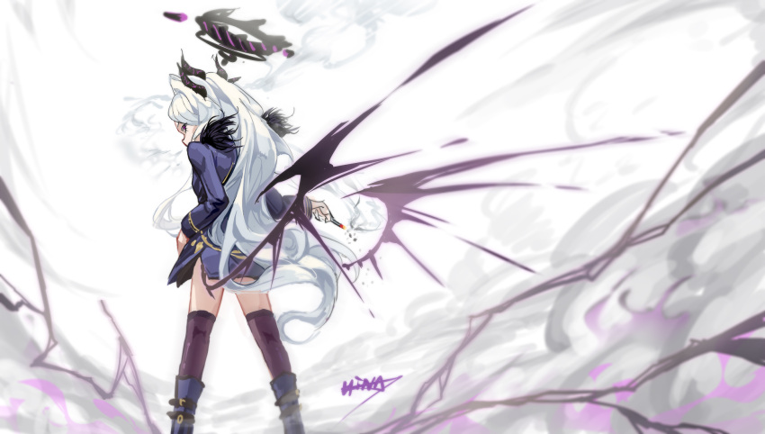 Safebooru - 1girl ahoge artist name black halo blue archive demon girl demon horns demon wings ...