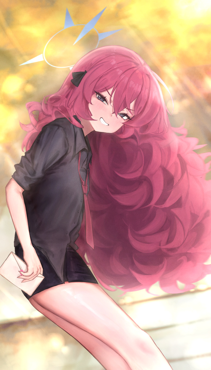 Safebooru - 1girl absurdres ahiru (ahahahahiru) black shirt black skirt blue archive commentary ...