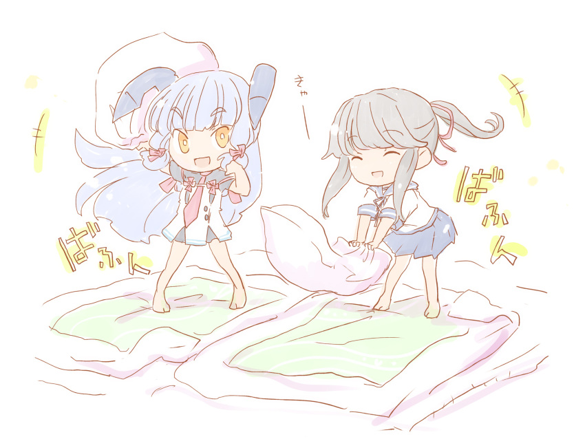 Safebooru - 2girls barefoot chibi closed eyes eyebrows visible through ...