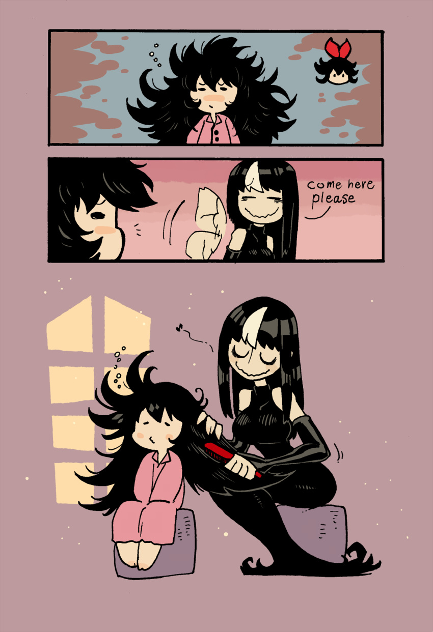 Safebooru - 2girls afterimage black dress black gloves black hair ...