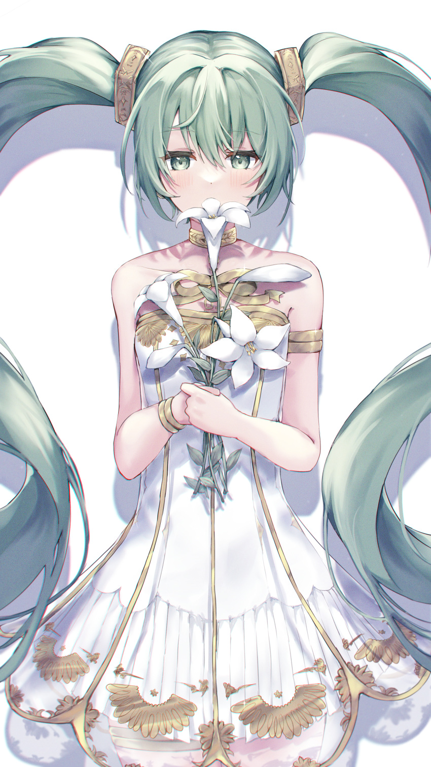 Safebooru - 1girl absurdres aqua eyes aqua hair dress flower hatsune miku highres holding ...