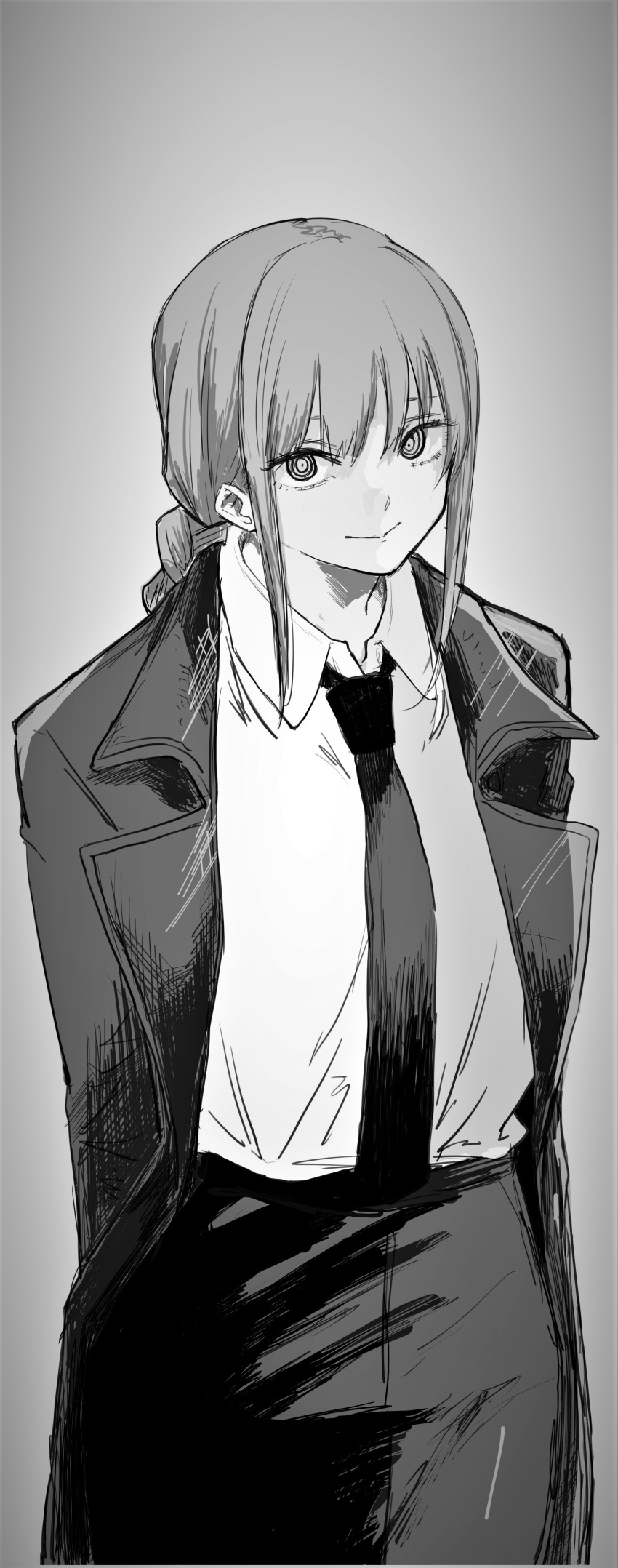 Safebooru - 1girl absurdres arms behind back bangs black jacket black neckwear black pants braid ...
