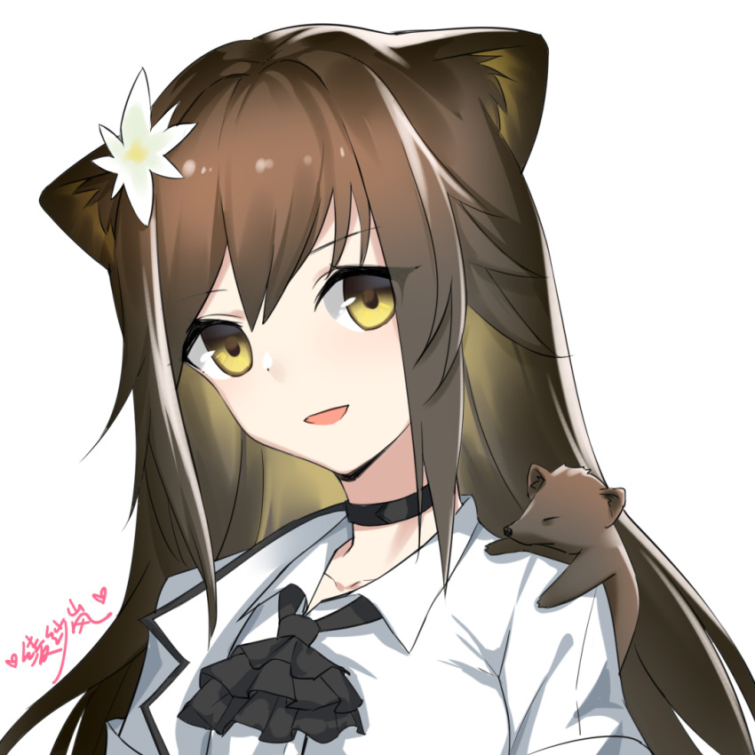 Safebooru - 1girl :d animal animal ears animal on shoulder arknights ascot bangs black choker ...