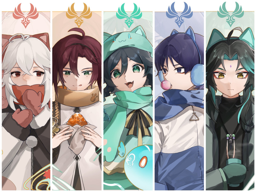 Safebooru - 5boys :d ahoge alternate costume anemo symbol (genshin ...