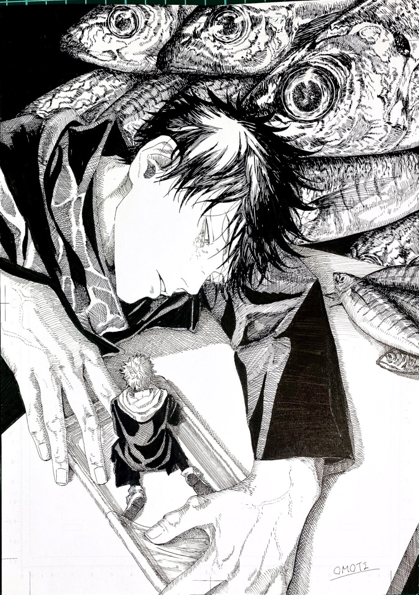 Safebooru - 2boys artist name fingernails fish fushiguro megumi ...
