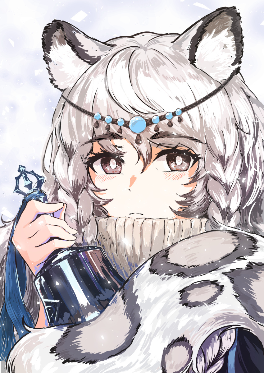 Safebooru - 1girl absurdres animal ears arknights bell blush braid brown eyes circlet highres ...