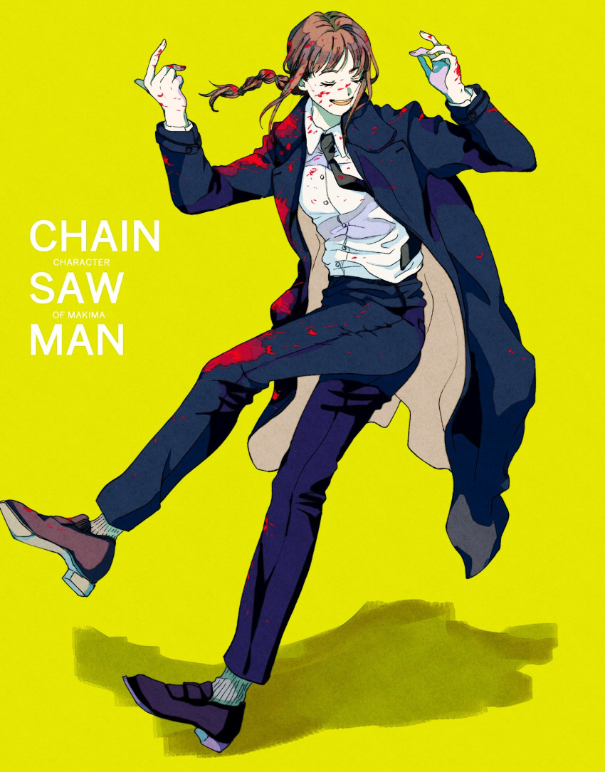 Safebooru - 1girl bangs black jacket black neckwear black pants blood blood on face blood ...