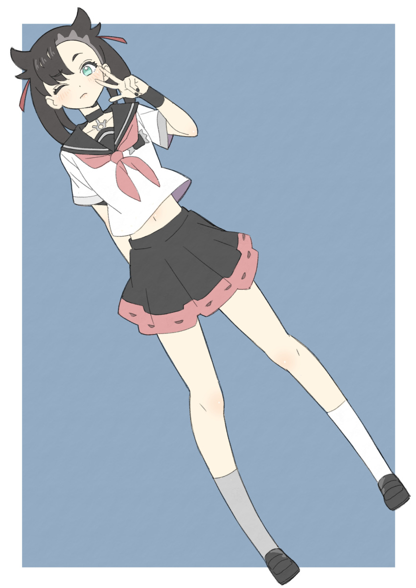 Safebooru - 1girl absurdres arm behind back black choker black footwear black nails black sailor ...