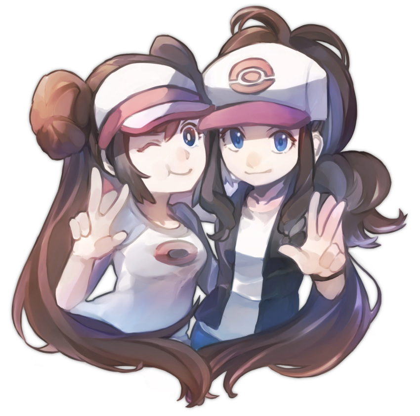 Safebooru - 2girls bangs baseball cap black vest blue eyes bow breasts ...