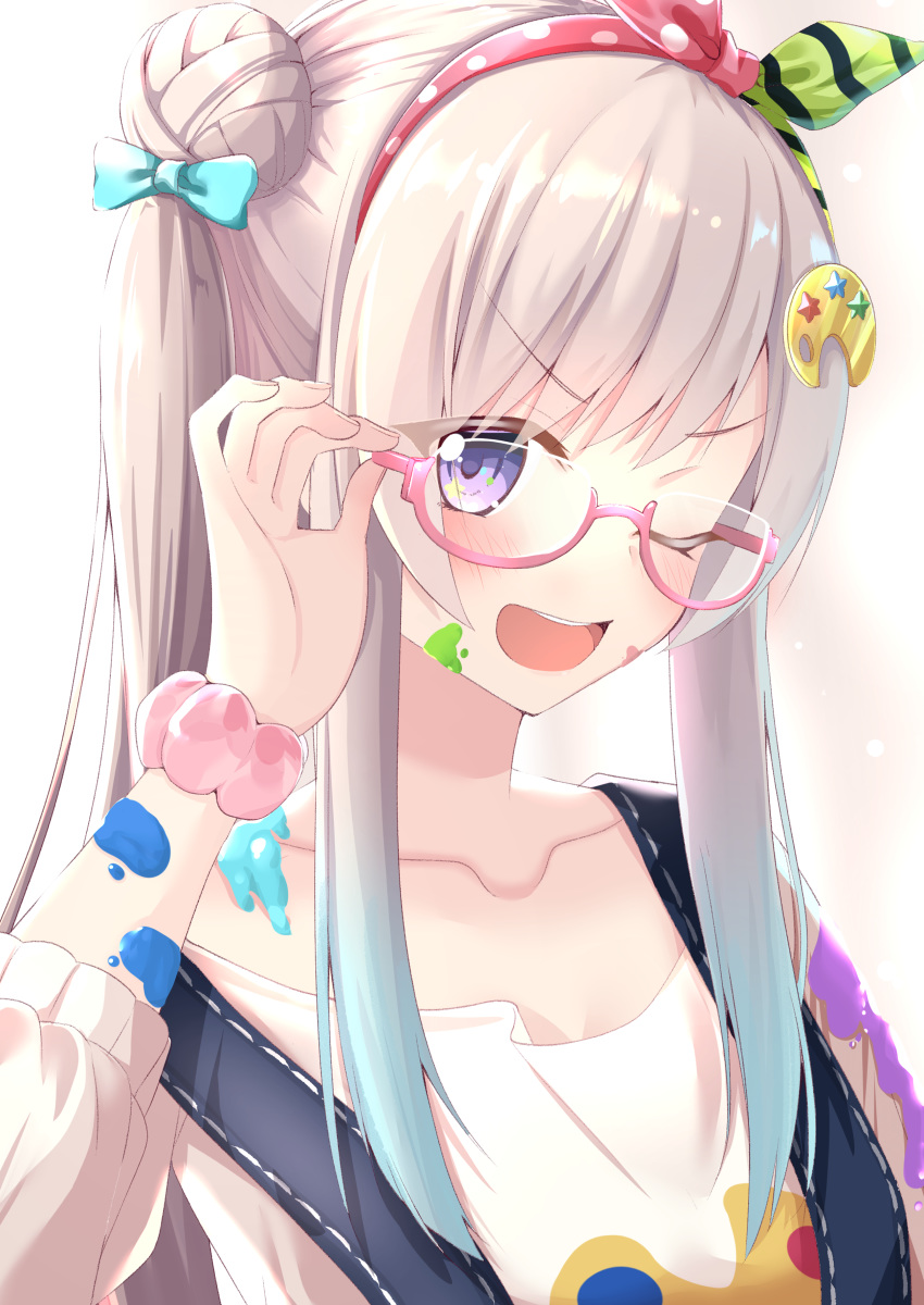 Safebooru - 1girl ;d absurdres adjusting eyewear airani iofifteen bangs blush borumete ...
