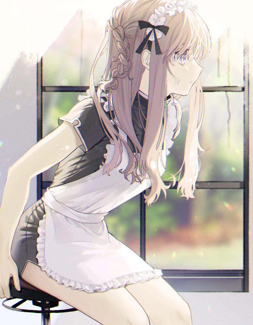 Safebooru - 1girl apron bangs black dress braid brown hair dress french braid frilled apron ...