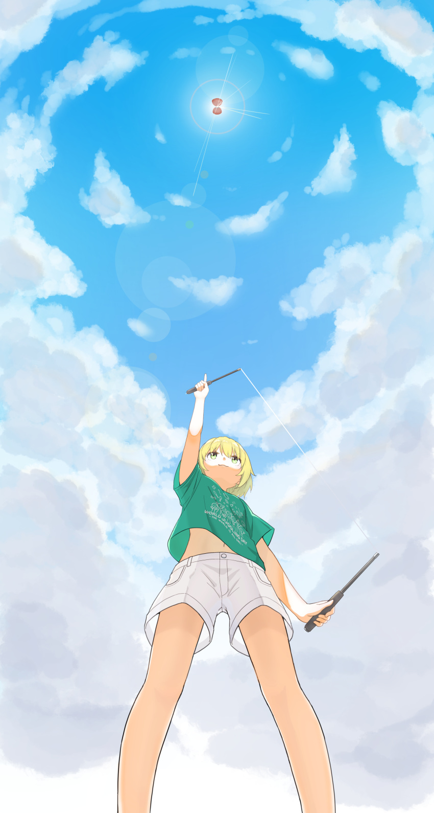 Safebooru - 1girl absurdres arm up blonde hair chintara10 closed mouth clouds diabolo english ...