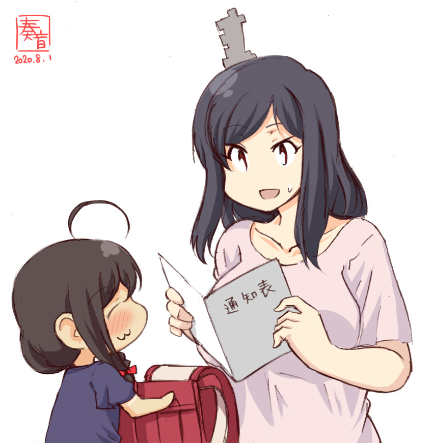 Safebooru - 2girls :3 ahoge alternate costume artist logo backpack bag bangs black hair blue ...