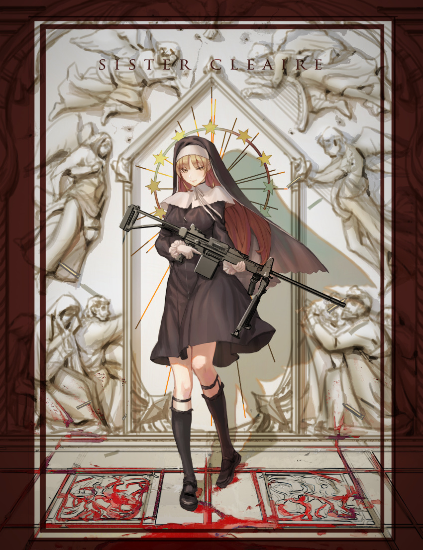 Safebooru - 1girl absurdres bangs bipod black dress black footwear black headwear black legwear ...