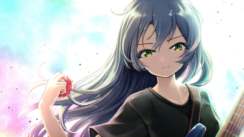 Safebooru - 1girl absurdres asahi rokka bang dream! bangs black shirt blue hair commentary ...