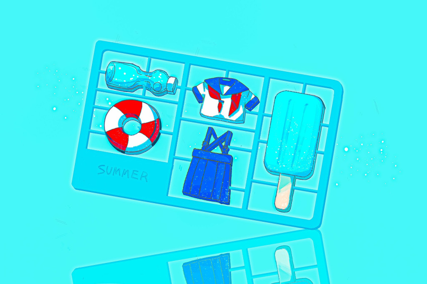 Safebooru - blue background blue skirt food highres innertube model kit ...