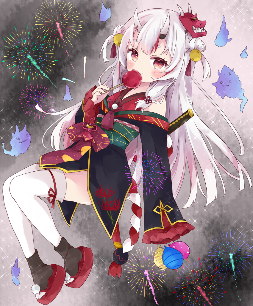 Safebooru - 1girl absurdres aerial fireworks bangs bare shoulders bell ...
