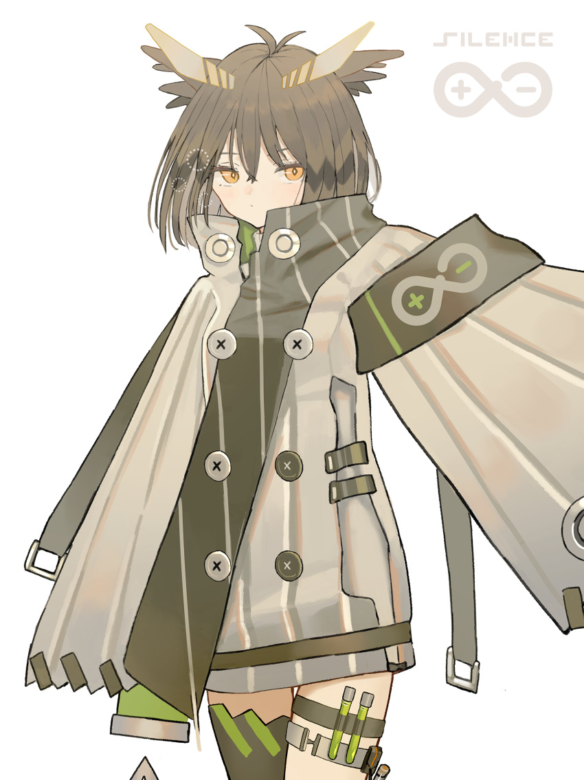 Safebooru - 1girl antenna hair arknights blush brown hair buttons closed mouth grey legwear hair ...